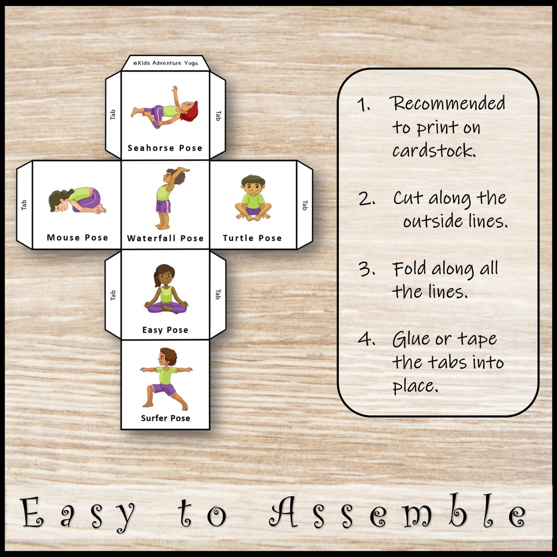 Kids Yoga Dice Game, 24 Different Poses, Fitness Game, Kids Yoga Class ...