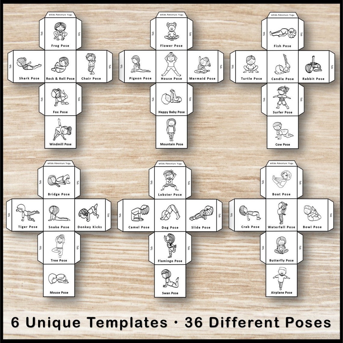 Kids Yoga Dice Game, 36 Different Poses, Fitness Game, Kids Yoga Class ...