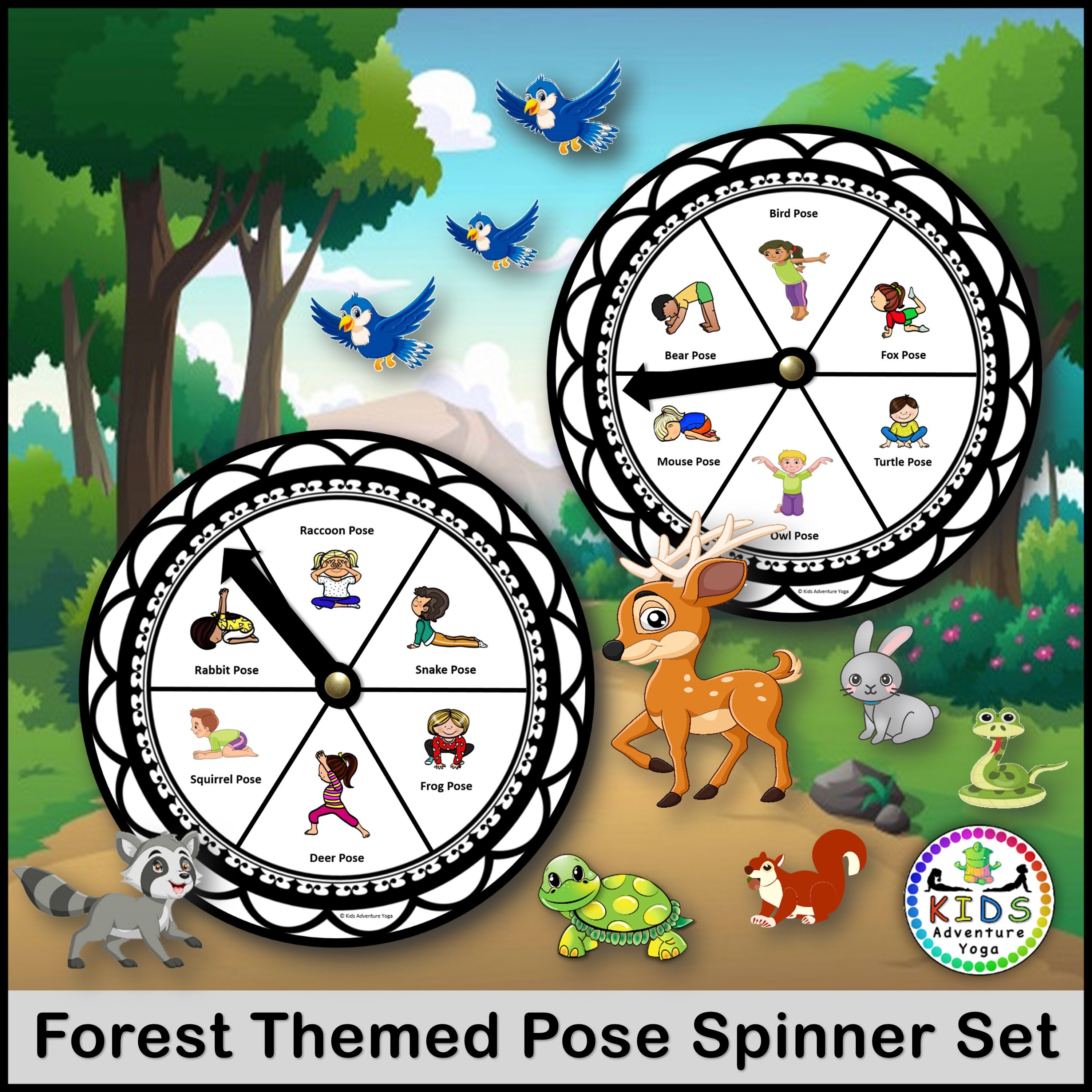 Forest Animals Kids Yoga Games and Activities Set, Coloring Pages ...