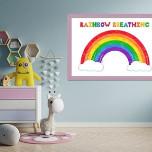 Watercolor Rainbow Breathing Poster, Kids Mindfulness Breathing ...