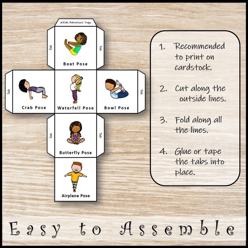 Kids Yoga Dice Game, 36 Different Poses, Fitness Game, Kids Yoga Class ...