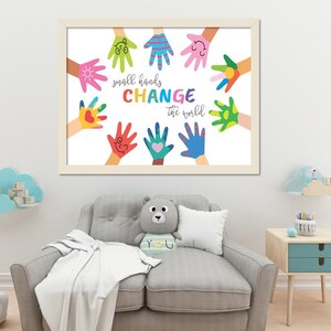 Small Hands Change the World, Kids Positive Affirmations Wall Art ...