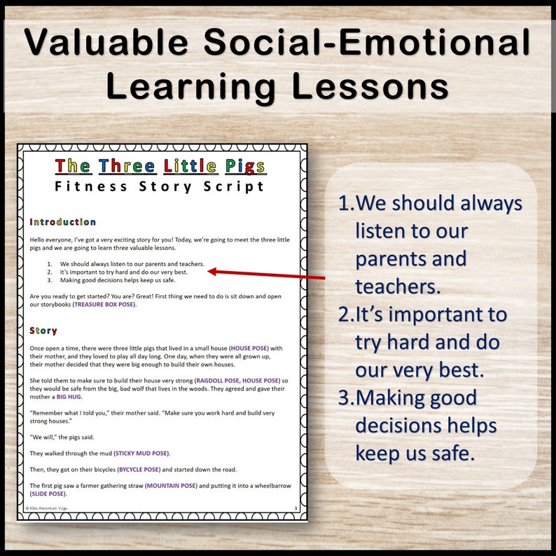 The Three Little Pigs Kids Yoga / Fitness Fairy Tale Story Script ...