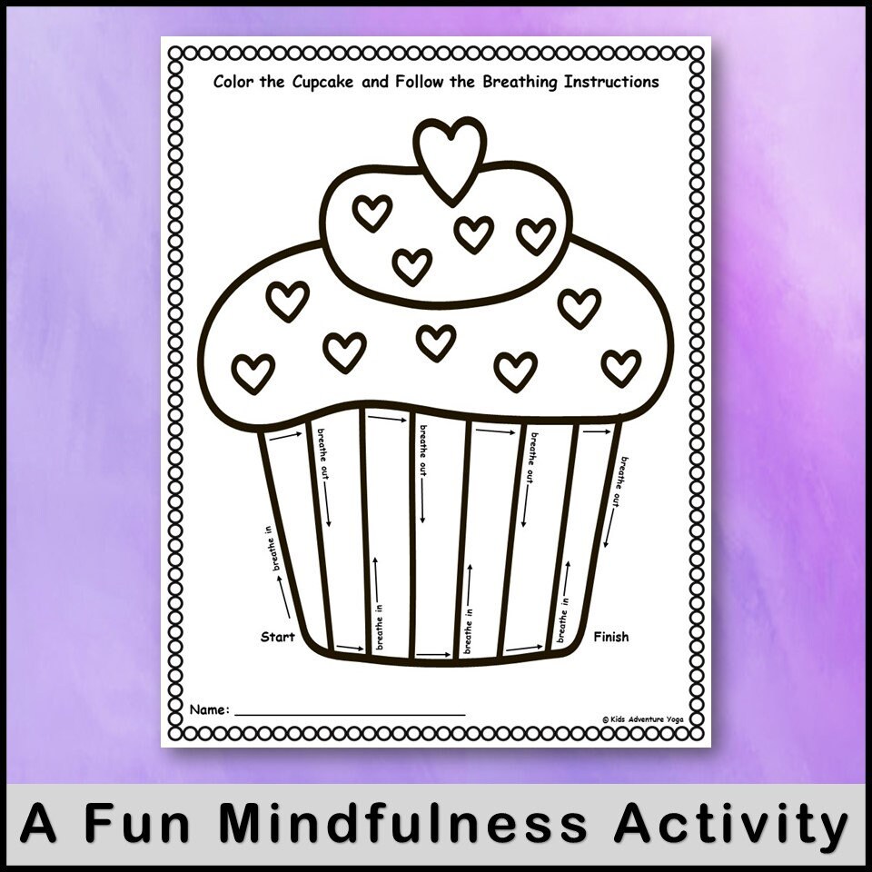 Mindfulness Breathing Cupcake Coloring Pages Set, Calm Down Corner ...