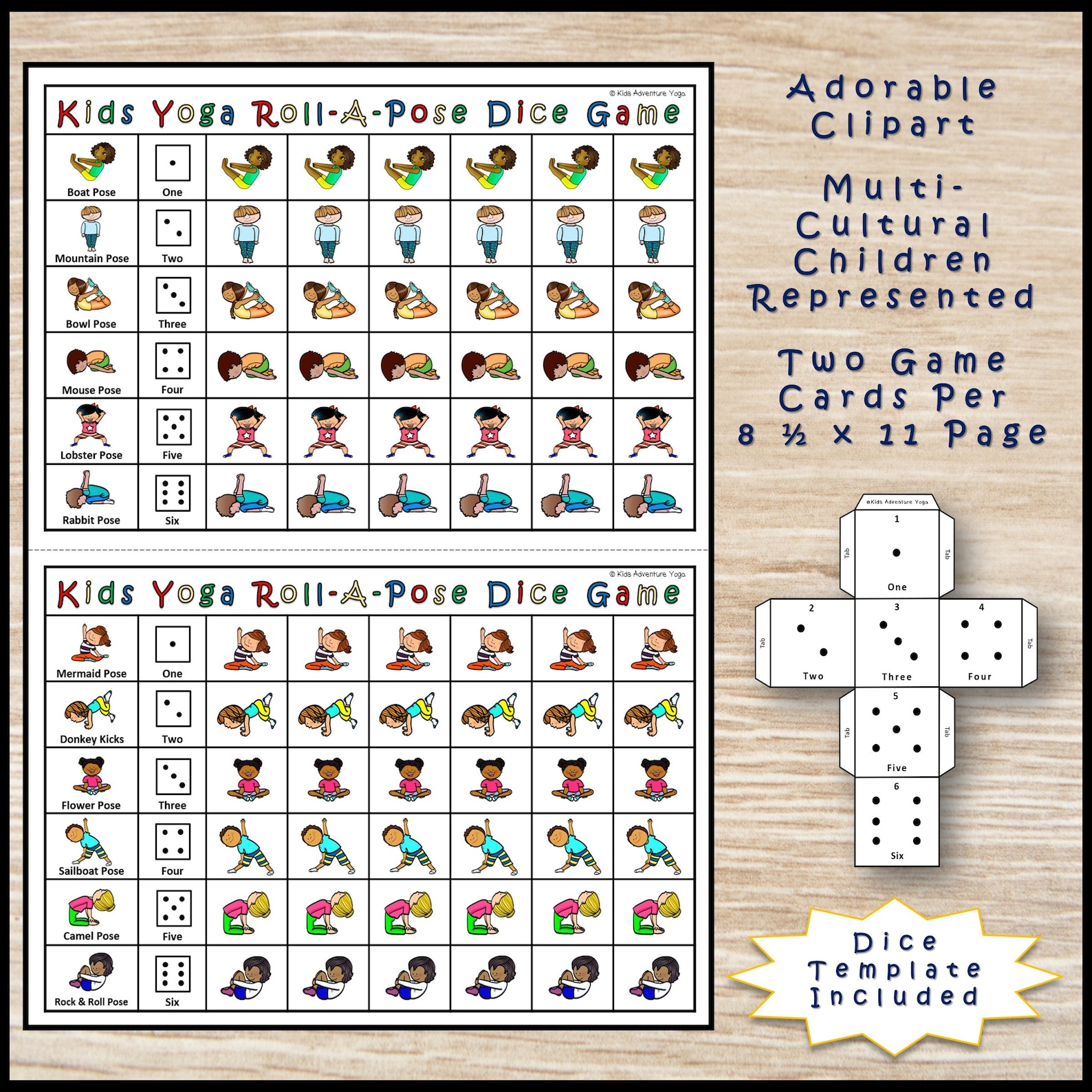 Kids Yoga Dice Game, 36 Different Poses, Fitness Game, Kids Yoga Class ...