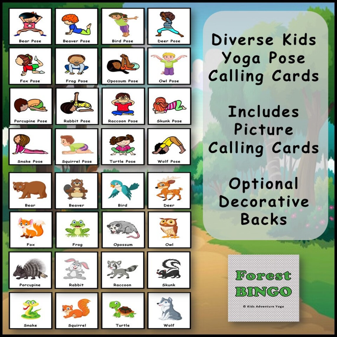 Forest Animals Bingo Game With Kids Yoga Poses Included for Active ...
