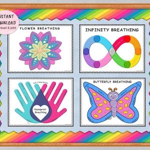Kids Mindfulness Breathing Exercises Activities Cards, Finger Tracing ...
