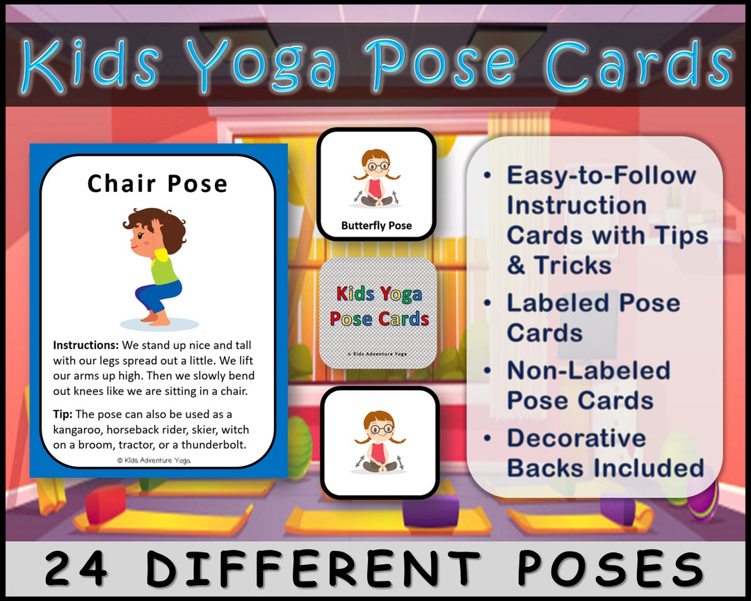 Kids Yoga Pose Cards, 24 Different Poses, Diverse Clip Art, Easy-to ...