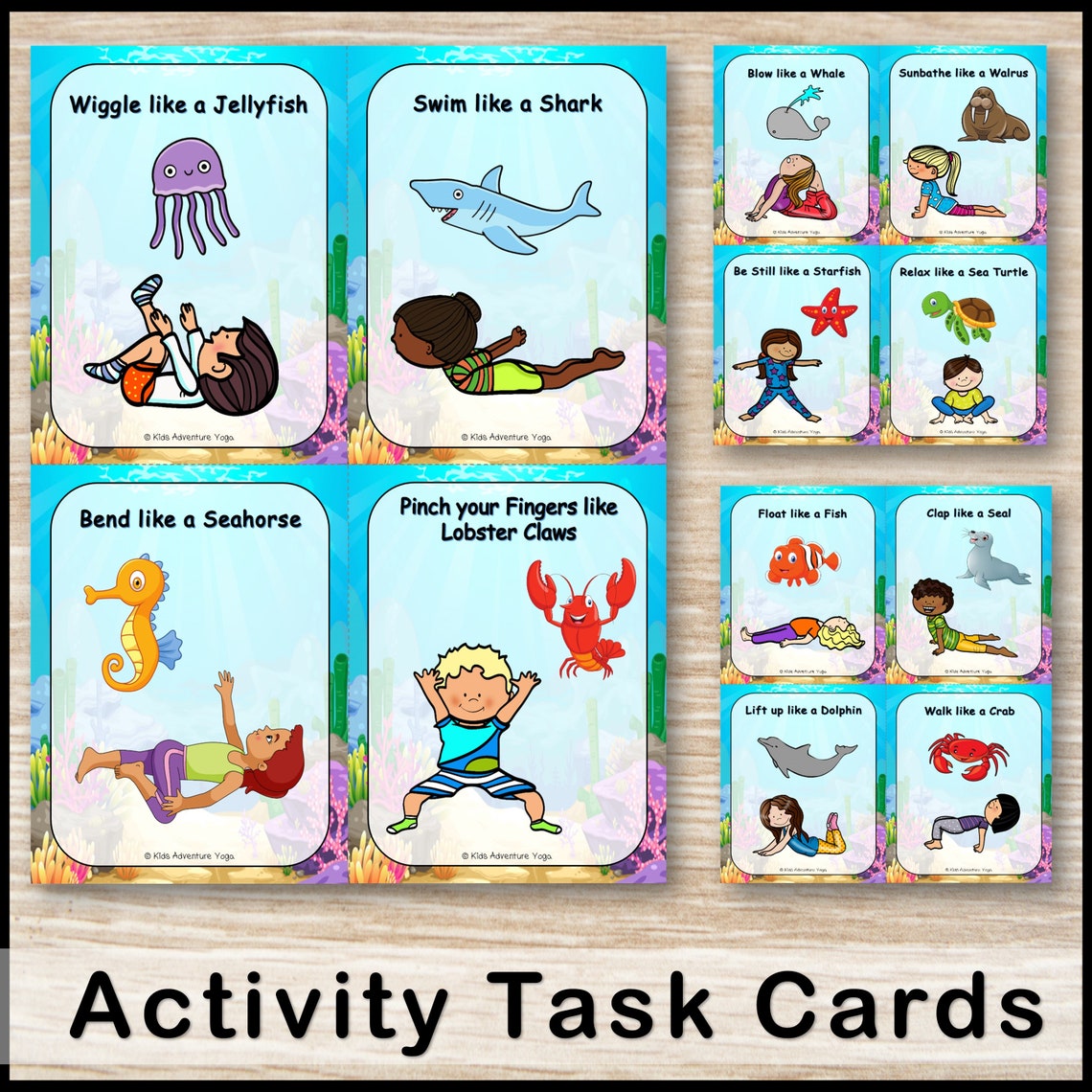Ocean Kids Yoga Games and Activities Set, Coloring Pages, Spinner Game ...