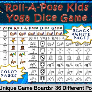 Kids Yoga Dice Game, 36 Different Poses, Fitness Game, Kids Yoga Class ...
