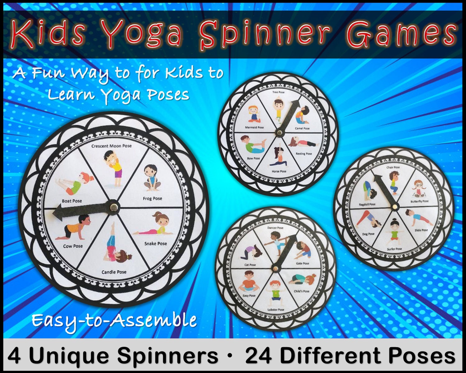 Kids Yoga Spinner Games, 24 Different Poses, Fitness Game, Kids Yoga ...