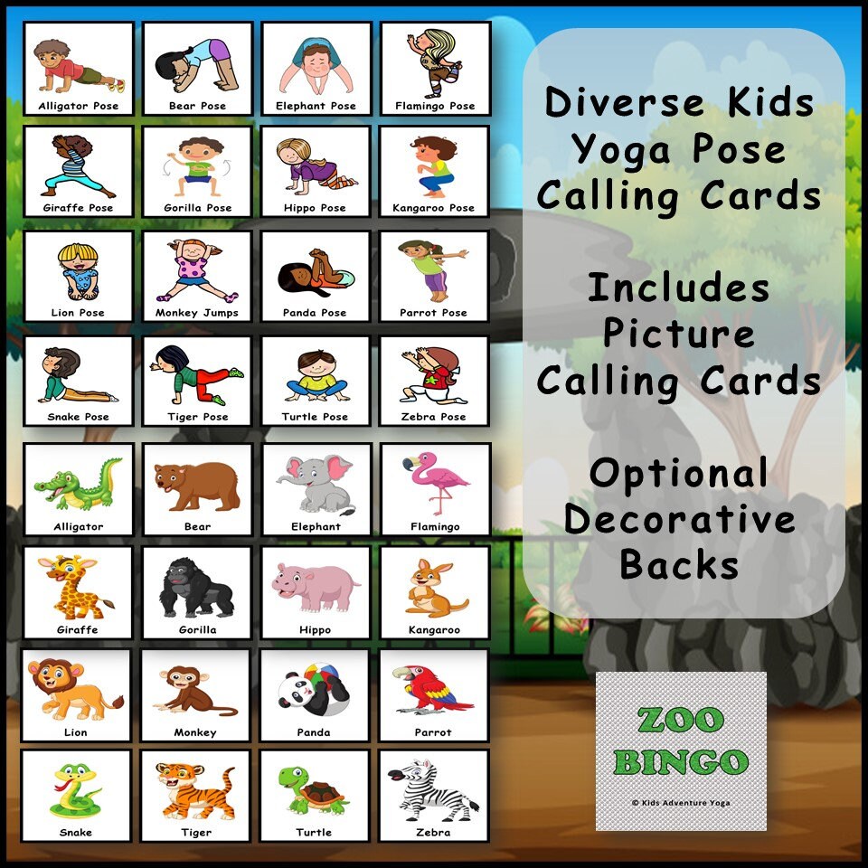 Zoo Animals Bingo Game With Kids Yoga Poses Included for Active ...