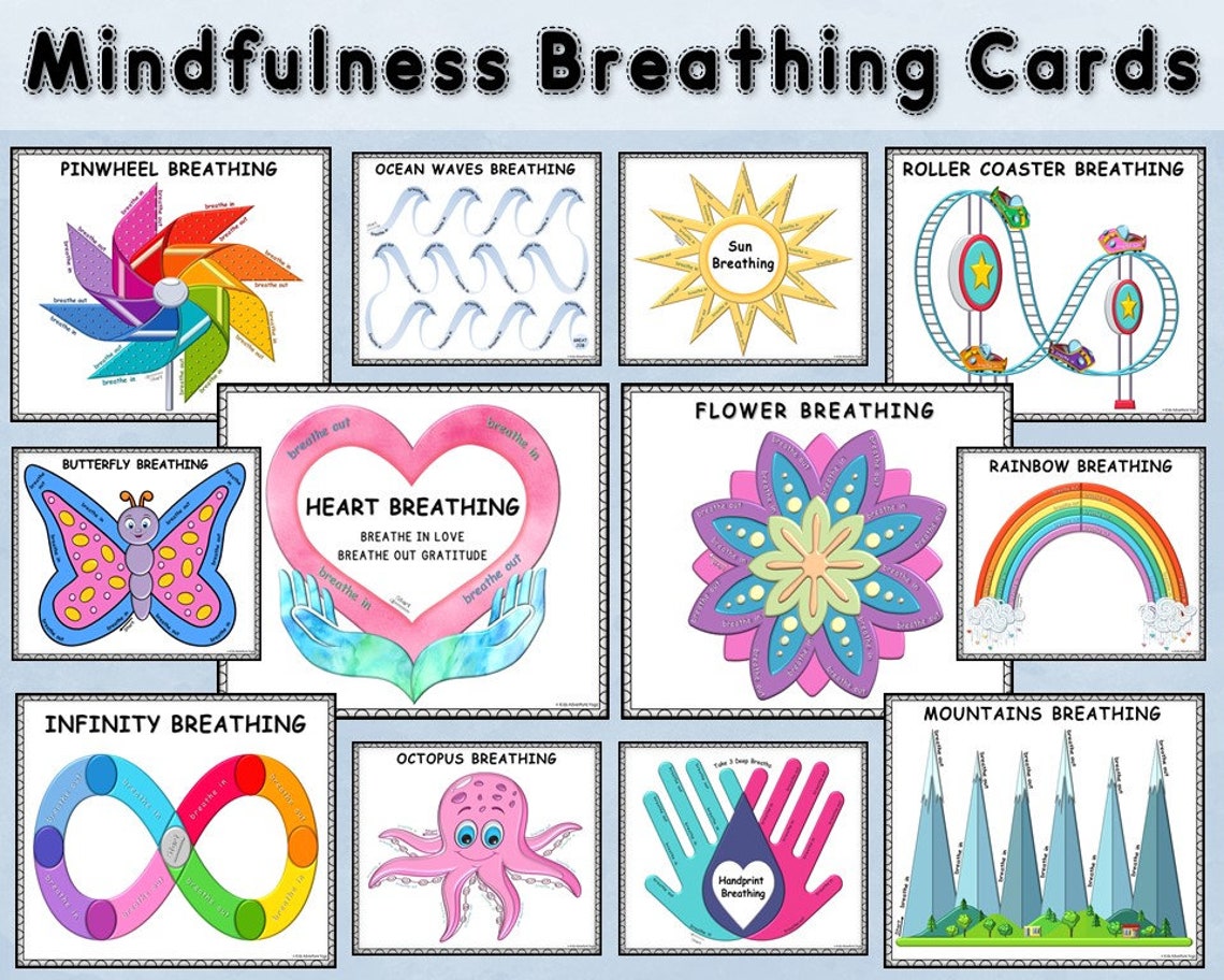 Kids Mindfulness Breathing Exercises Activities Cards, Finger Tracing ...