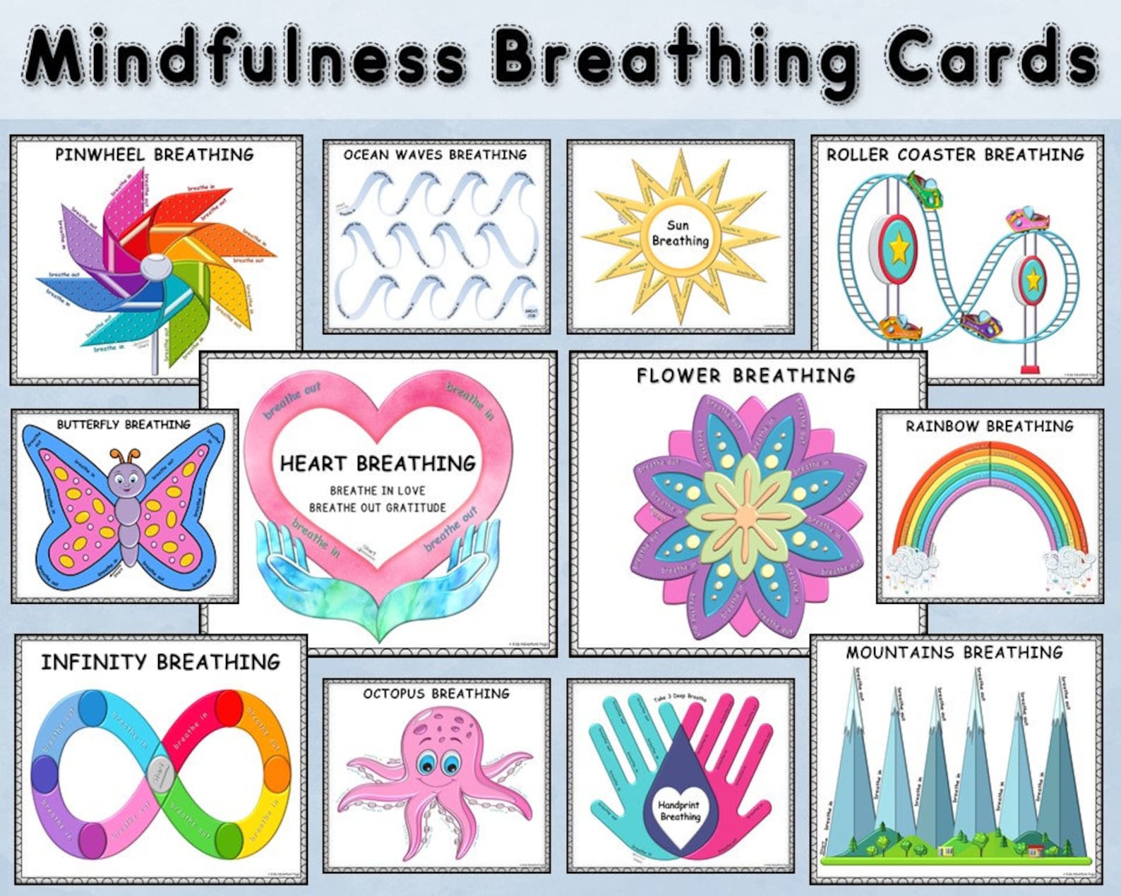 Kids Mindfulness Breathing Exercises Activities Cards, Finger Tracing ...