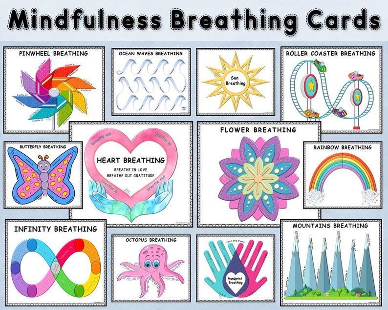 Kids Mindfulness Breathing Exercises Activities Cards, Finger Tracing ...