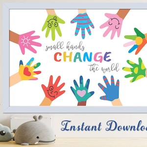 Small Hands Change the World, Kids Positive Affirmations Wall Art ...