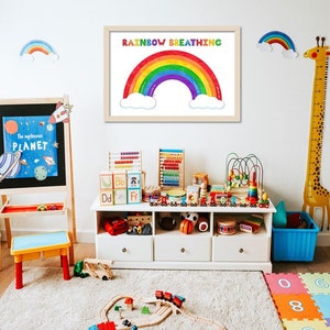 Watercolor Rainbow Breathing Poster, Kids Mindfulness Breathing ...