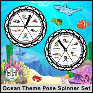 Ocean Kids Yoga Games and Activities Set, Coloring Pages, Spinner Game ...