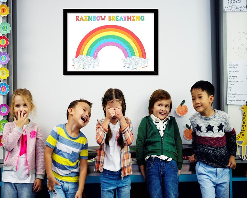 Pastel Rainbow Breathing Poster, Kids Mindfulness Breathing Exercise ...