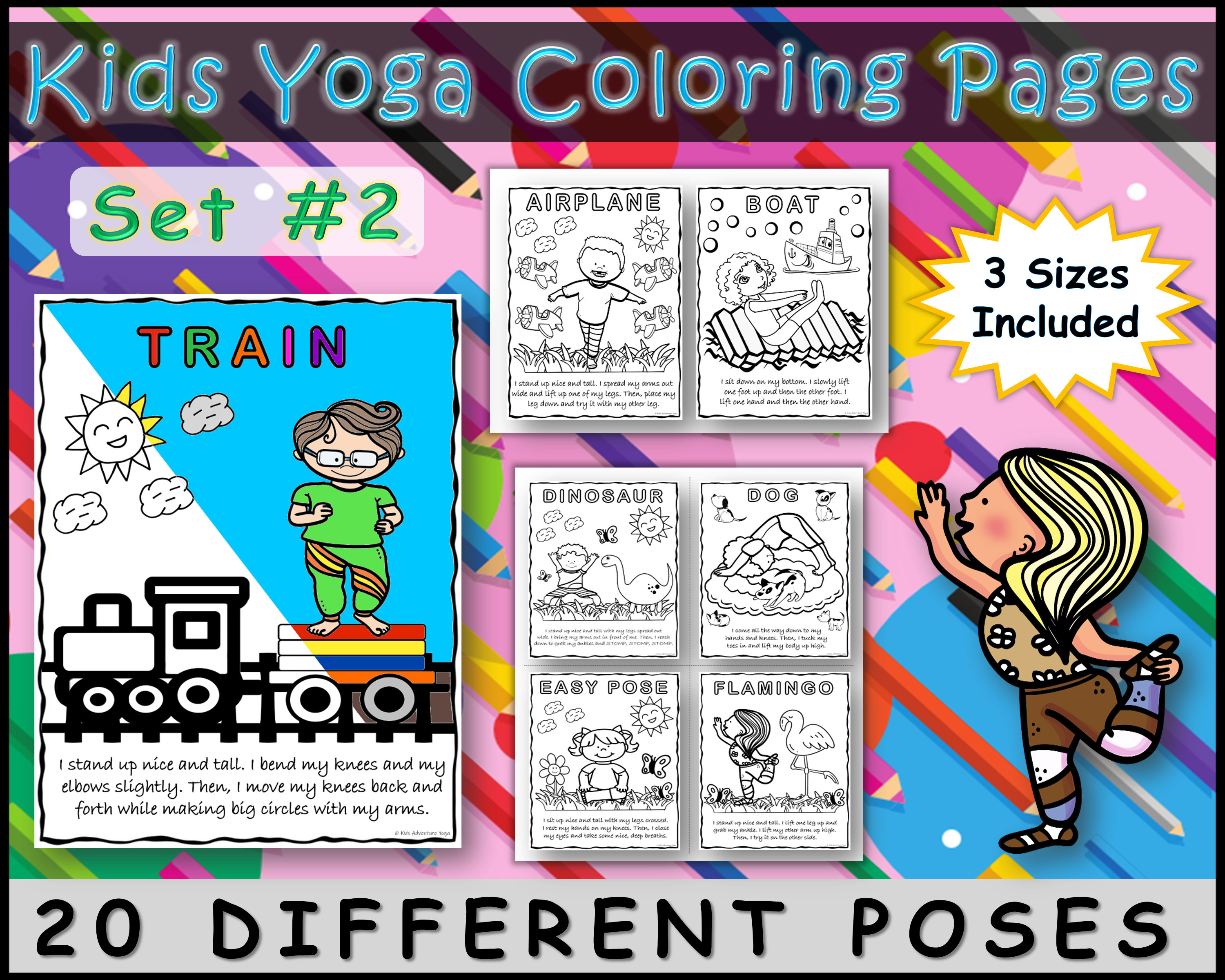 Kids Yoga Pose Coloring Pages Set, Mindfulness Coloring Posters, Calm ...