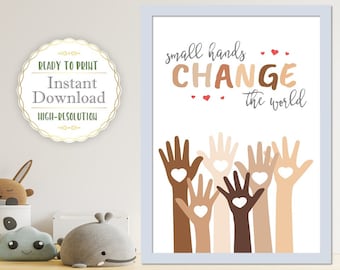 Small Hands Change the World, Kids Positive Affirmations Wall Art ...
