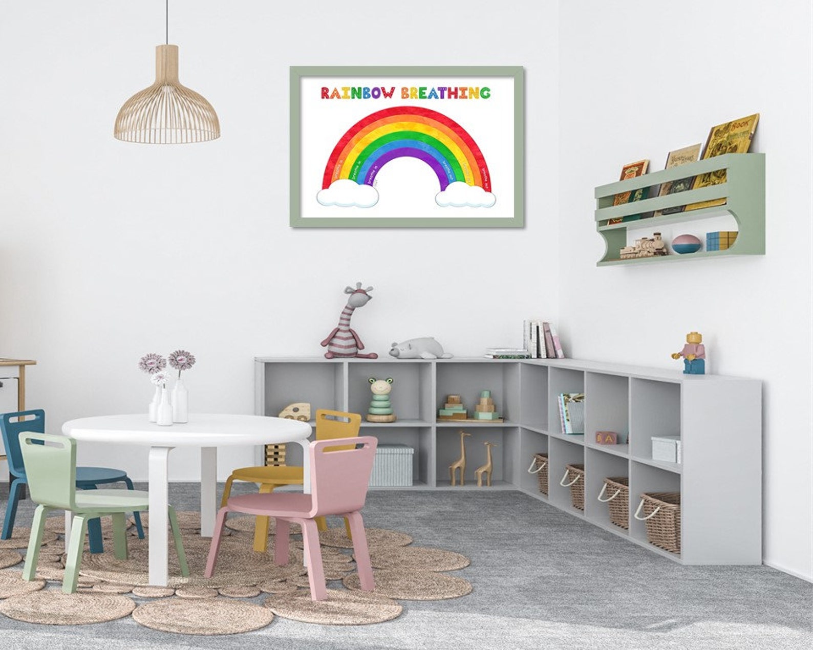 Watercolor Rainbow Breathing Poster, Kids Mindfulness Breathing ...