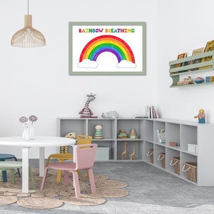 Watercolor Rainbow Breathing Poster, Kids Mindfulness Breathing ...