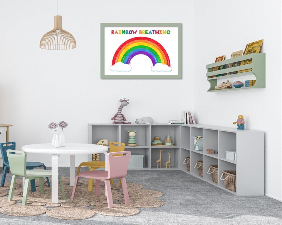 Watercolor Rainbow Breathing Poster, Kids Mindfulness Breathing ...