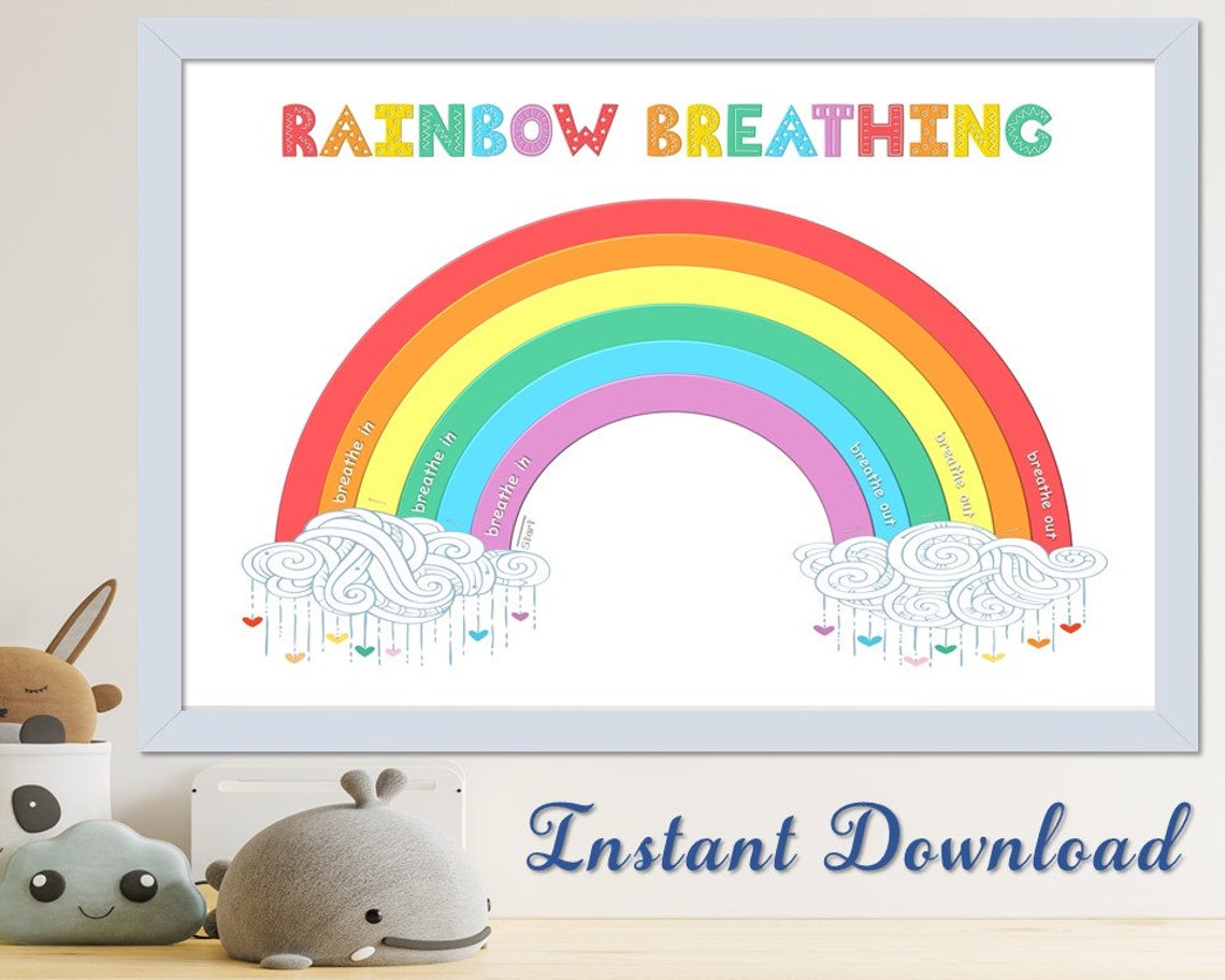 Pastel Rainbow Breathing Poster Kids Mindfulness Breathing | Etsy