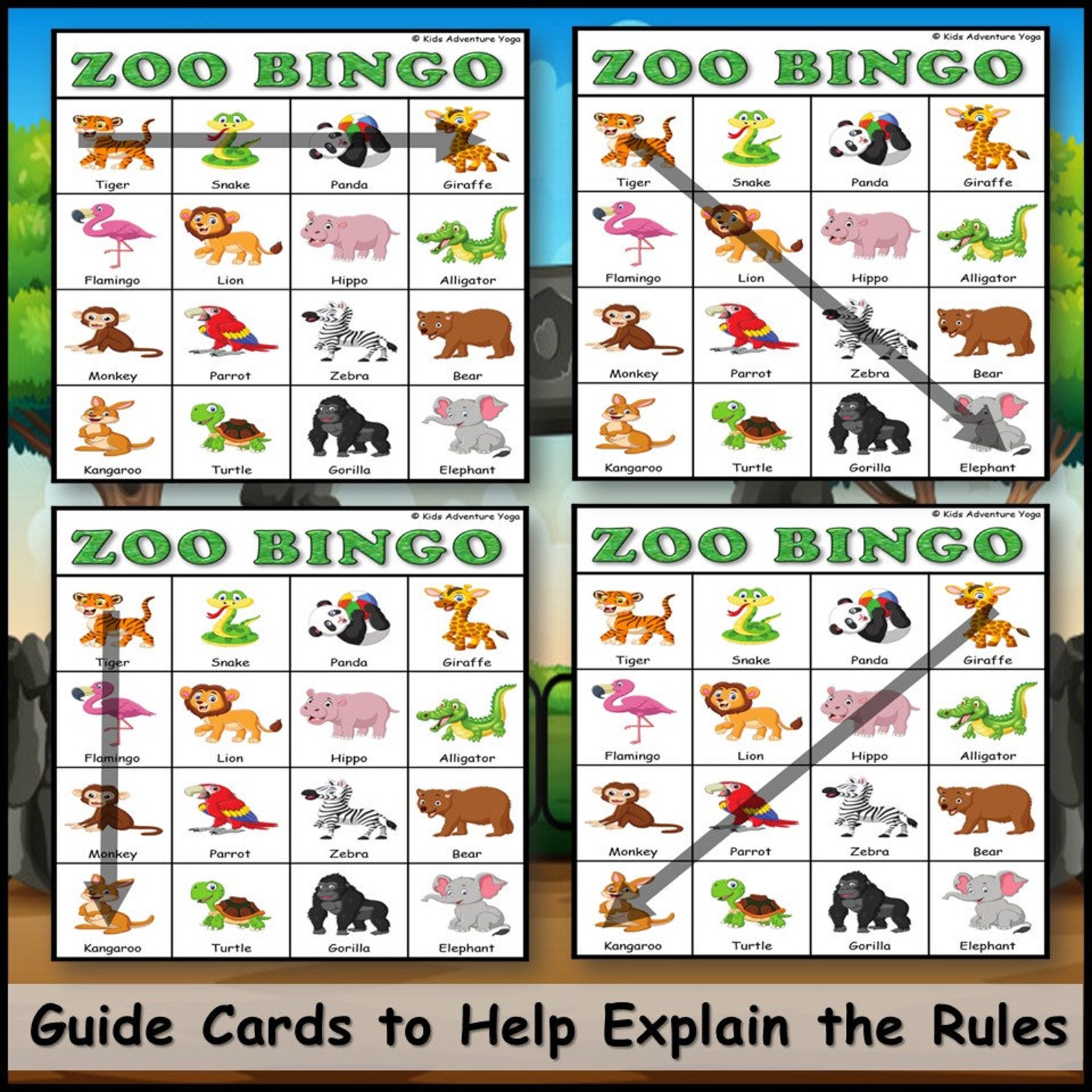 Zoo Animals Bingo Game With Kids Yoga Poses Included for Active ...