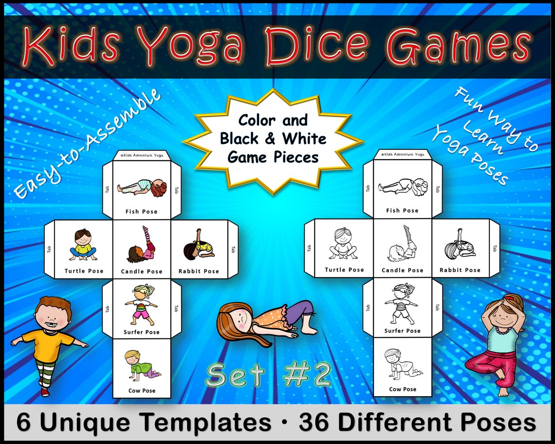 Kids Yoga Dice Game, 36 Different Poses, Fitness Game, Kids Yoga Class ...