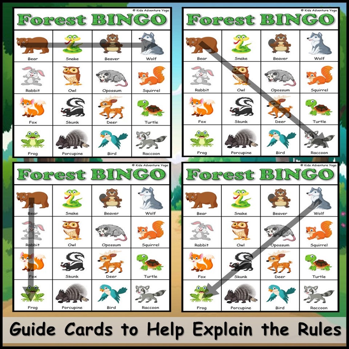 Forest Animals Bingo Game With Kids Yoga Poses Included for Active ...