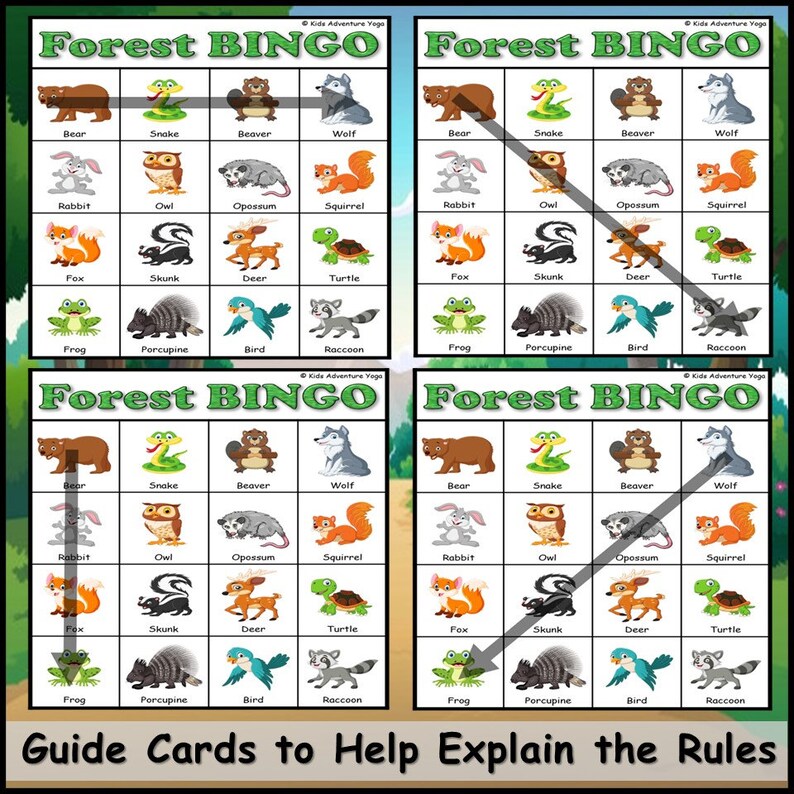 Forest Animals Bingo Game With Kids Yoga Poses Included for Active ...