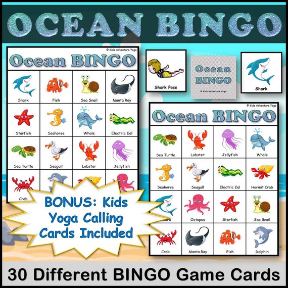 Ocean Bingo Game With Kids Yoga Poses Included for Active - Etsy