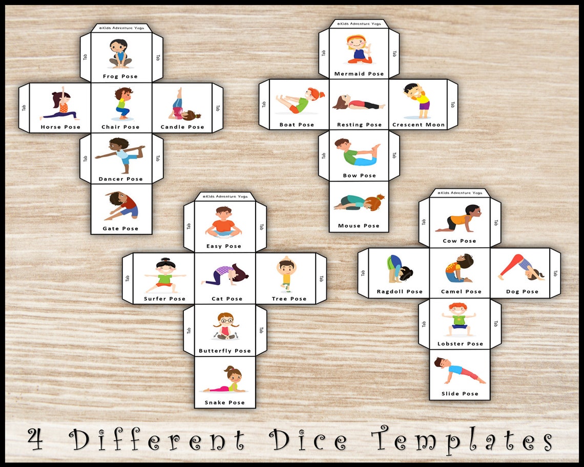 Kids Yoga Dice Game, 24 Different Poses, Fitness Game, Kids Yoga Class ...