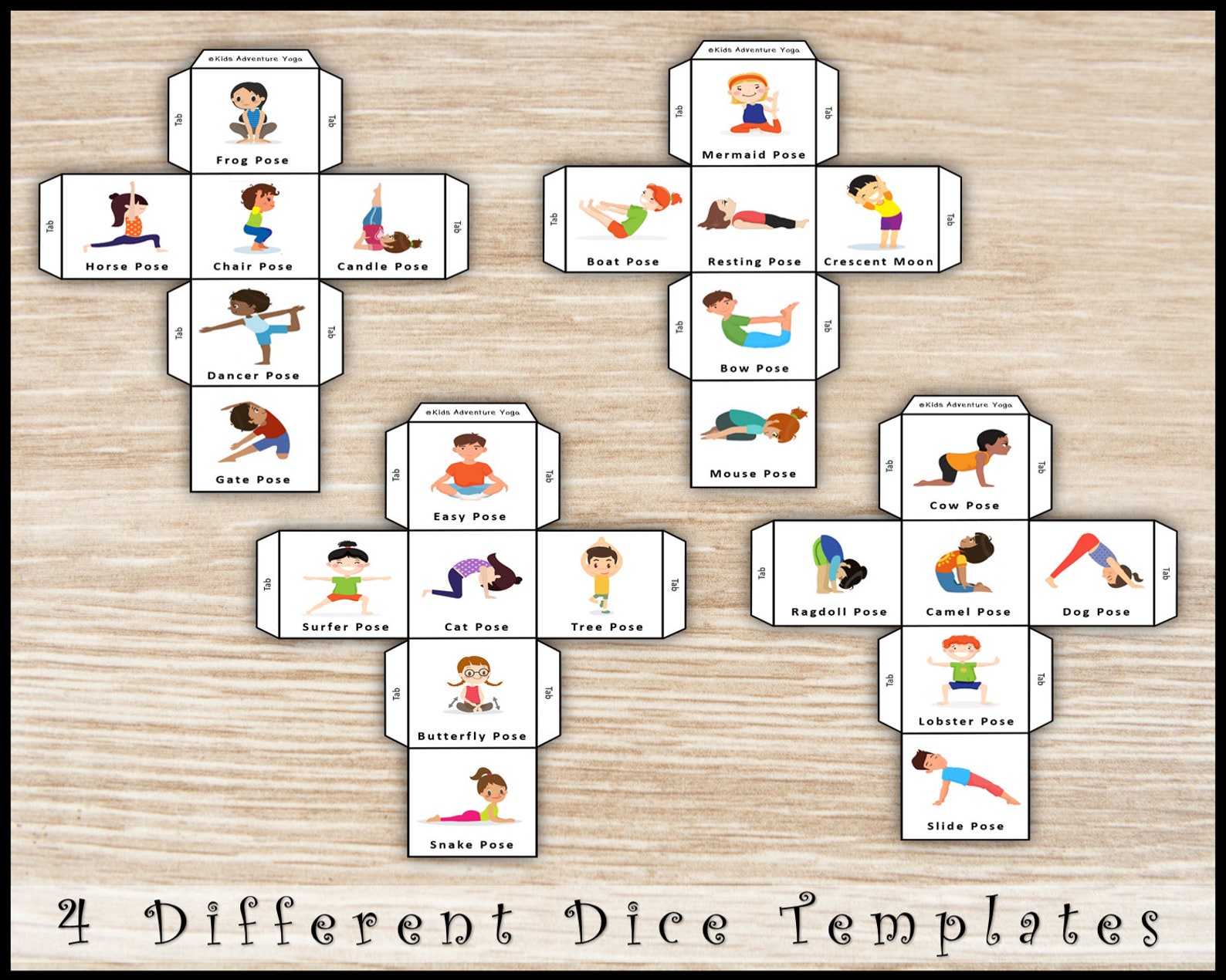 Kids Yoga Dice Game, 24 Different Poses, Fitness Game, Kids Yoga Class ...