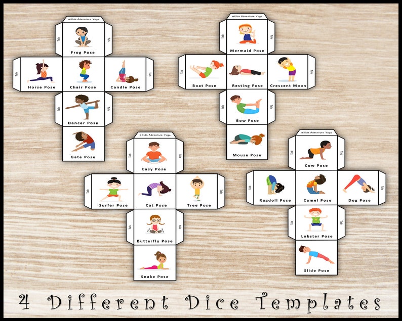 Kids Yoga Dice Game, 24 Different Poses, Fitness Game, Kids Yoga Class ...