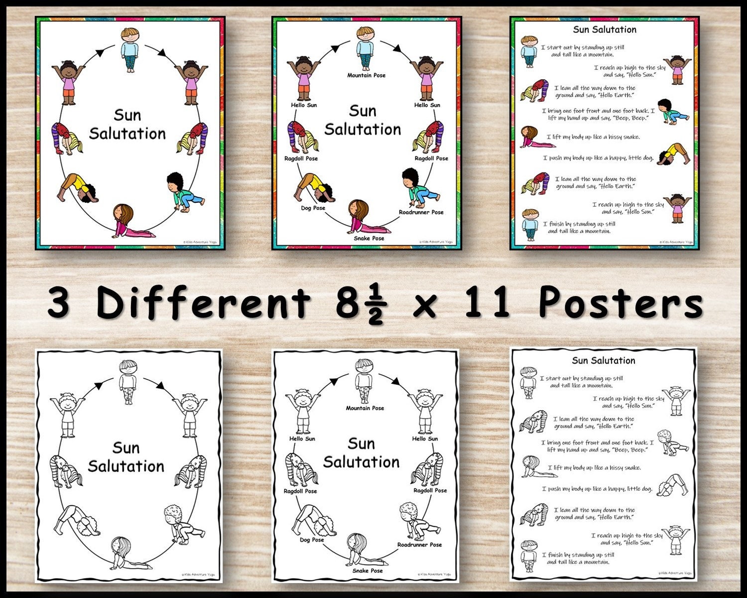 Sun Salutation Kids Yoga Games Activities Set, Coloring Pages, Dice ...