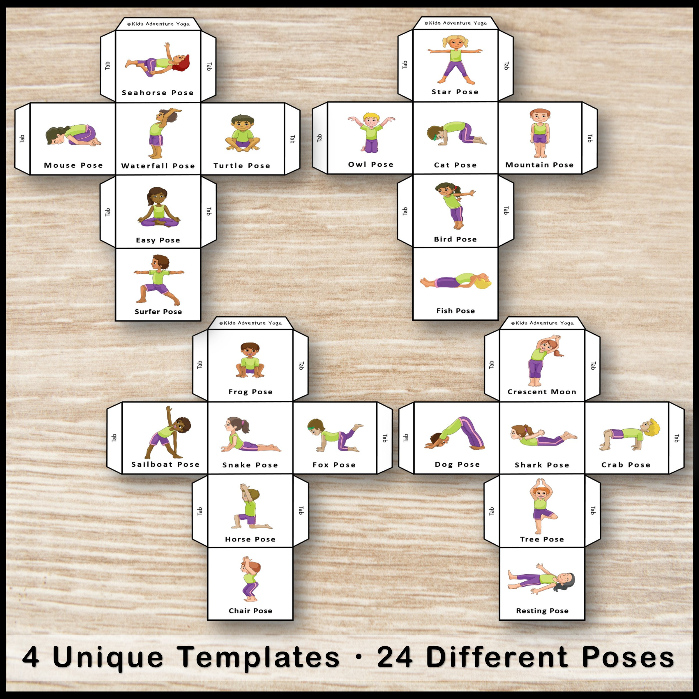 Kids Yoga Dice Game, 24 Different Poses, Fitness Game, Kids Yoga Class ...