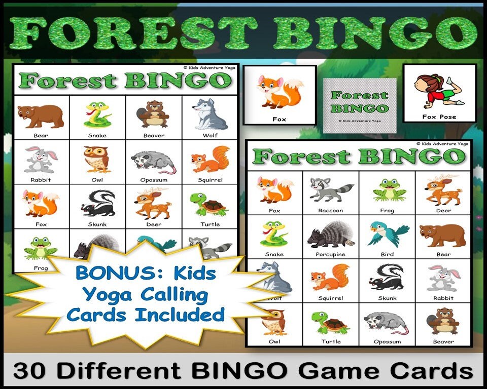 Forest Animals Bingo Game With Kids Yoga Poses Included for Active ...