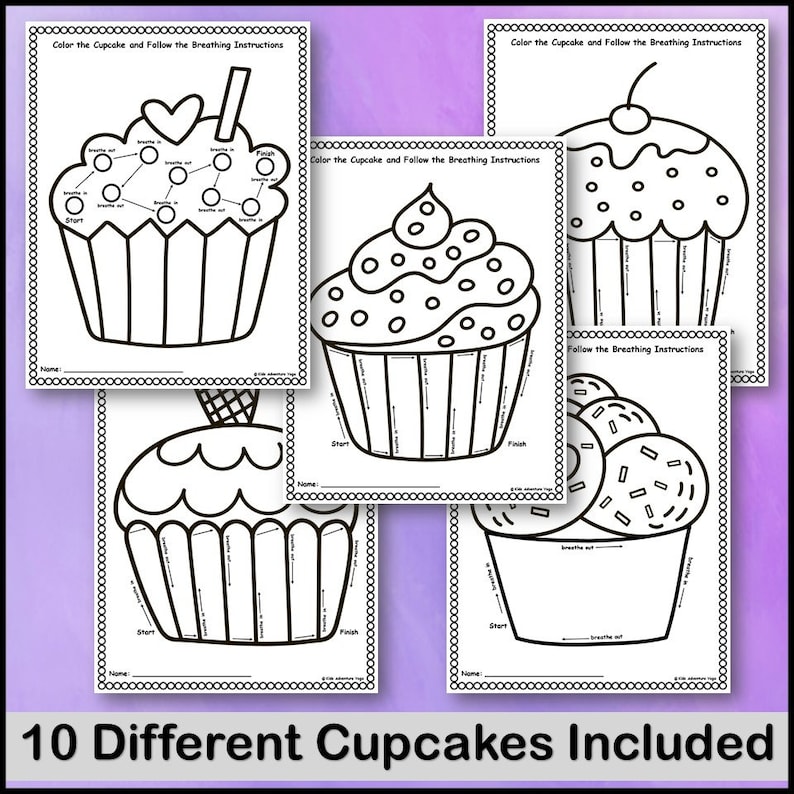 Mindfulness Breathing Cupcake Coloring Pages Set, Calm Down Corner ...