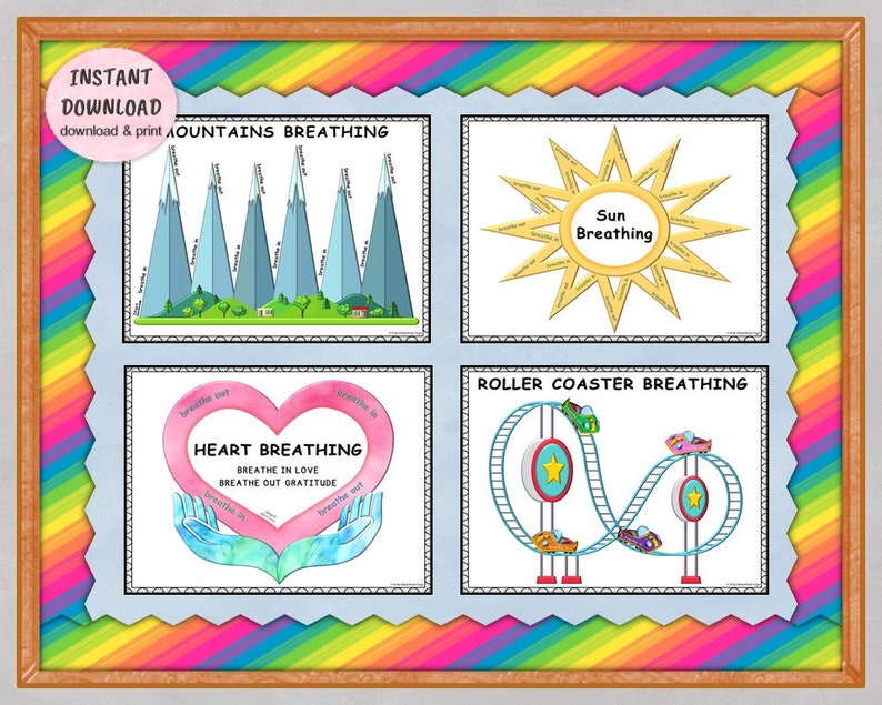 Kids Mindfulness Breathing Exercises Activities Cards, Finger Tracing ...