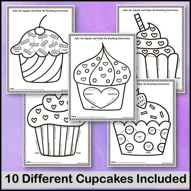 Mindfulness Breathing Cupcake Coloring Pages Set, Calm Down Corner ...