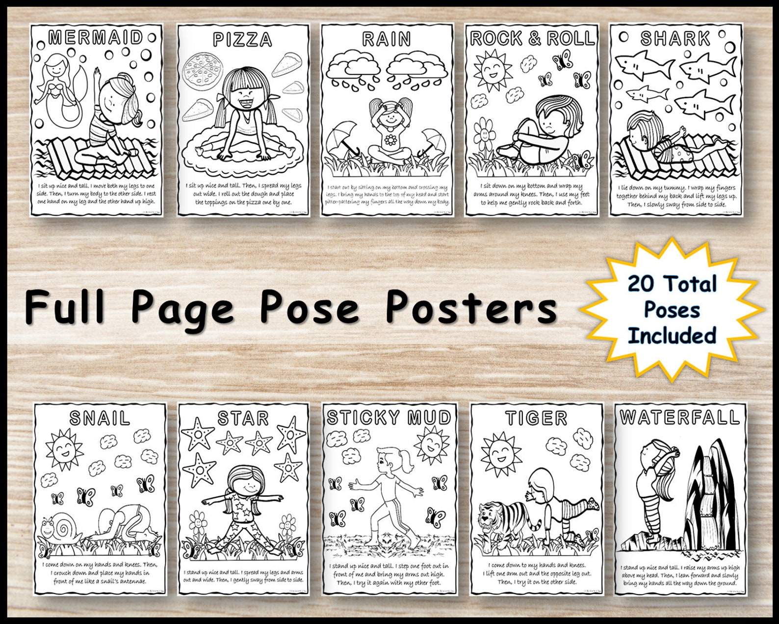 Kids Yoga Pose Coloring Pages Set, Mindfulness Coloring Posters, Calm ...