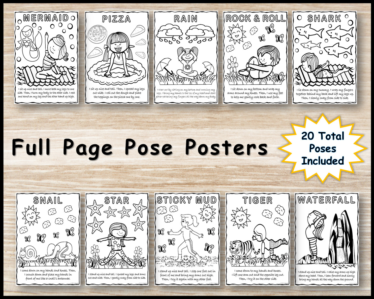 Kids Yoga Pose Coloring Pages Set, Mindfulness Coloring Posters, Calm ...