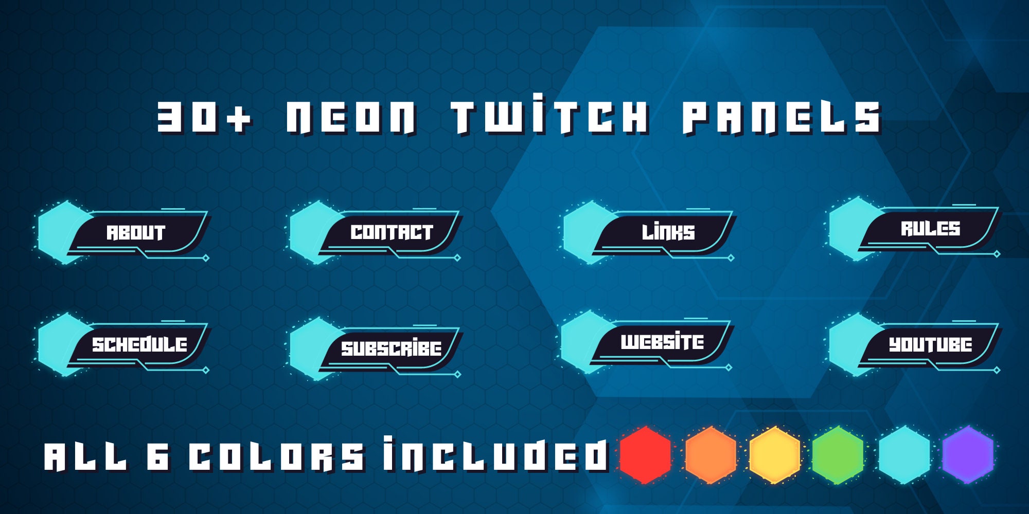 Neon Hex Twitch Panels Bundle - 30 Unique Designs in 6 Vibrant Colors ...