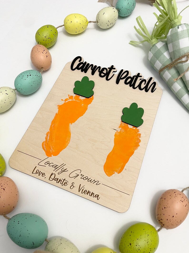 Easter Footprint Carrot Patch Easter Sign Baby Footprint - Etsy