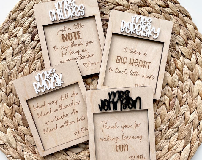 Teacher Note Holder, Teacher Appreciation, Teacher Gift, Wooden Teacher ...
