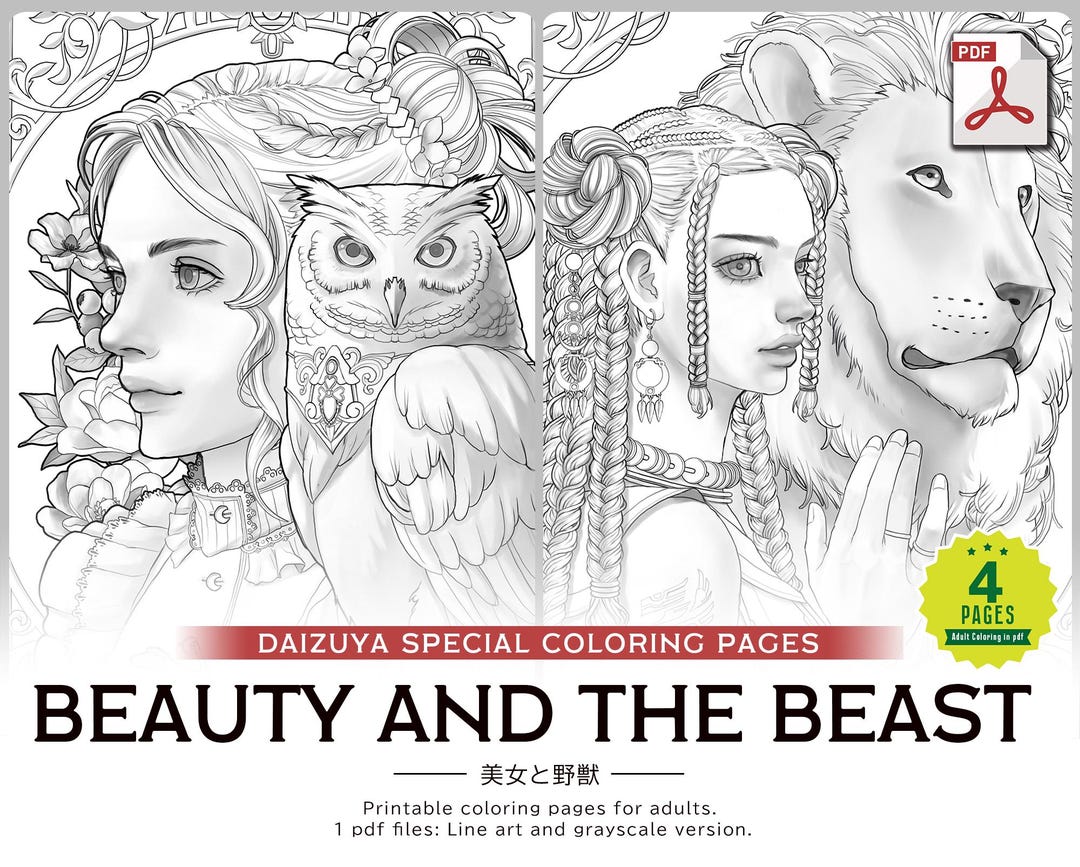 Adult Coloring Pages "beauty and the Beast" | Grayscale and Line Art ...