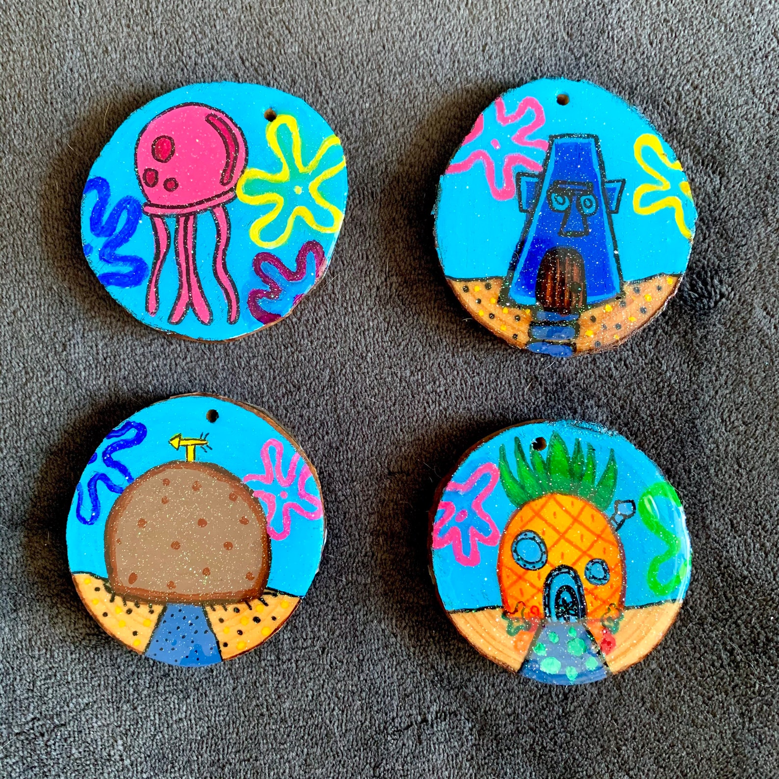Wood Slices Spongebob Themed Acrylic Paintings | Etsy